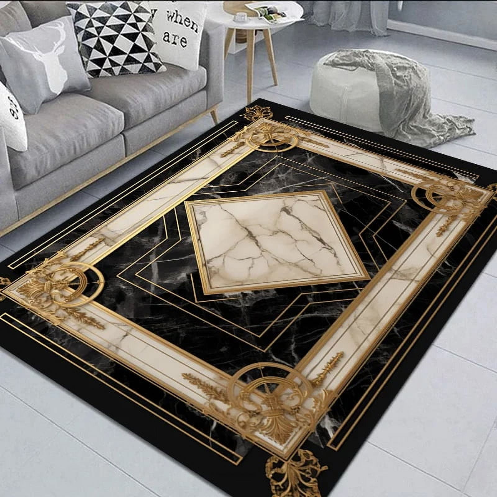 Black Gold Marble Carpet for Living Room rations Sofa Table Large Area ...
