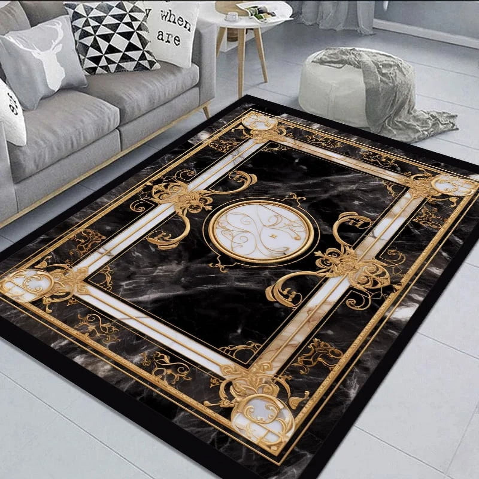 Black Gold Marble Carpet for Living Room rations Sofa Table Large Area ...