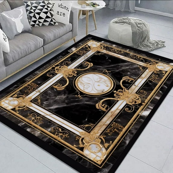 Black Gold Marble Carpet for Living Room rations Sofa Table Large Area ...
