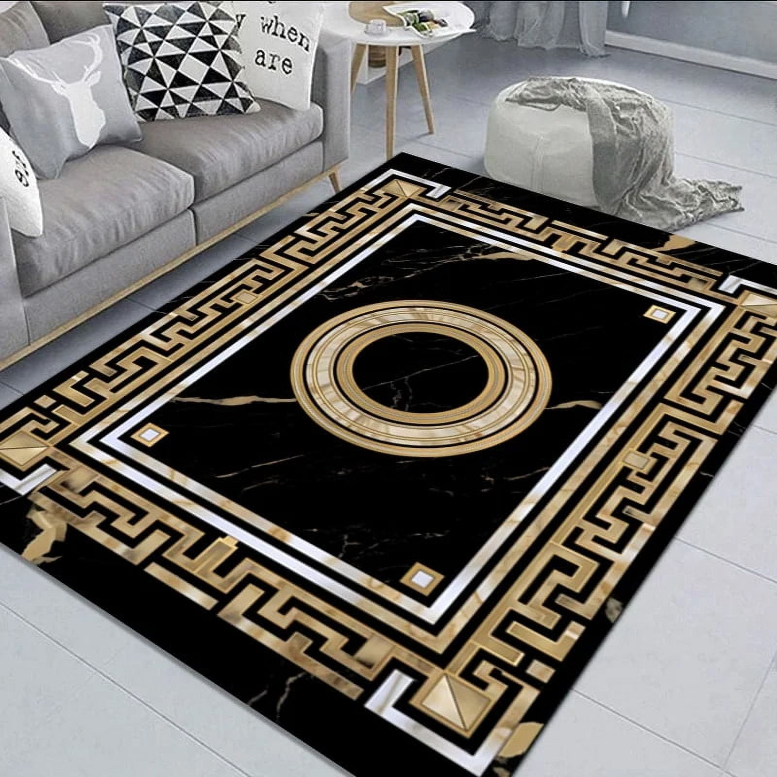 Black Gold Marble Carpet for Living Room rations Sofa Table Large Area ...