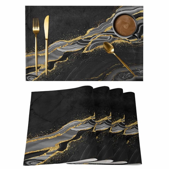 Black Gold Marble Cotton Linen Placemats Set of 4, Grey Luxury Modern ...