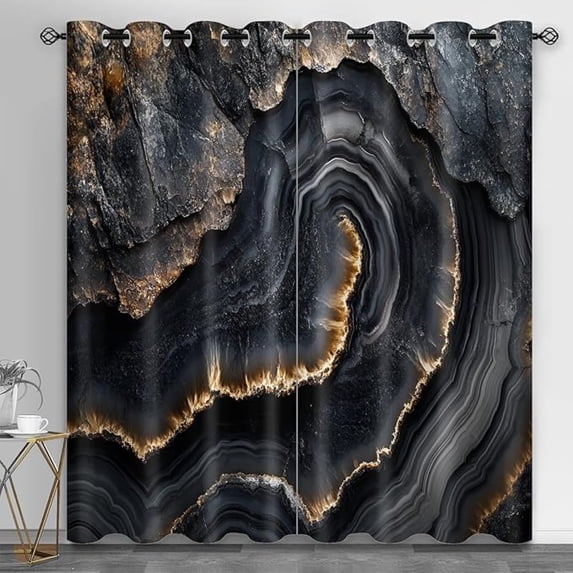 Black Gold Marble Curtain For Living Room, Gold Texture Blackout ...