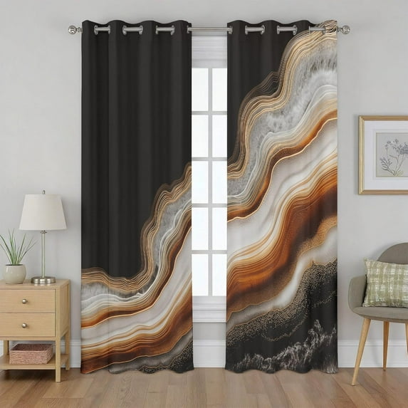 Black Gold Marble Curtains For Bedroom, Luxury Fluid Drapes 2 Panels ...
