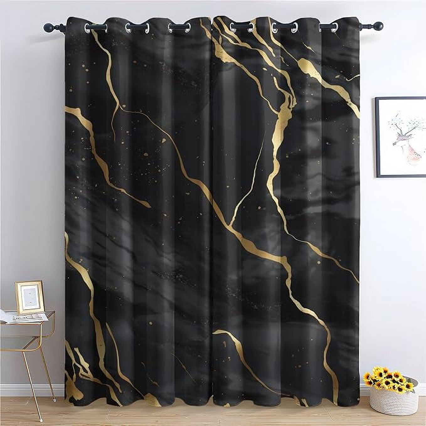 Black Gold Marble Curtains, Luxury Texture Blackout Curtains For Living ...
