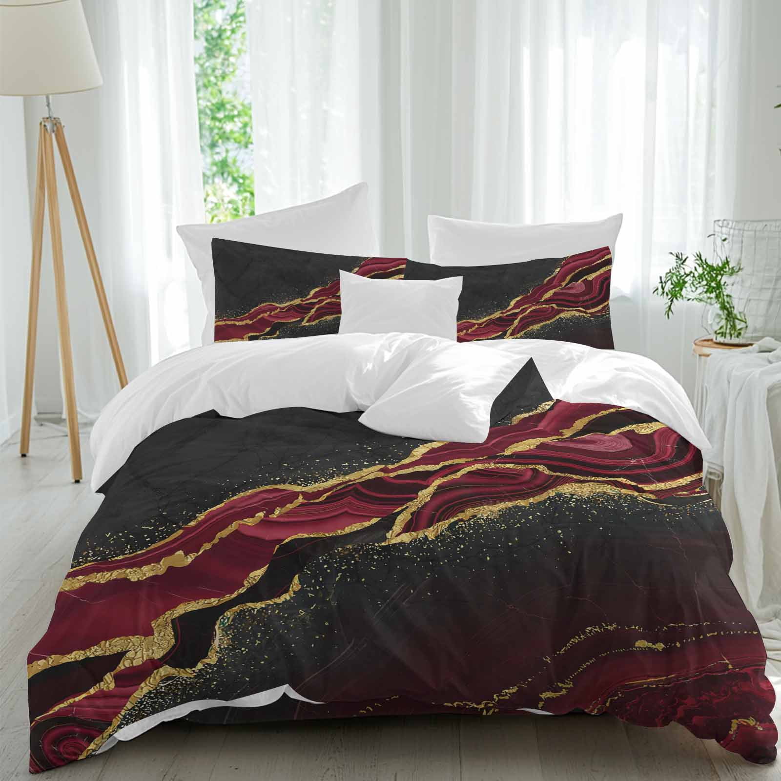 Black Gold Marble Duvet Cover Set Twin Size, Rose Red Luxury Modern ...