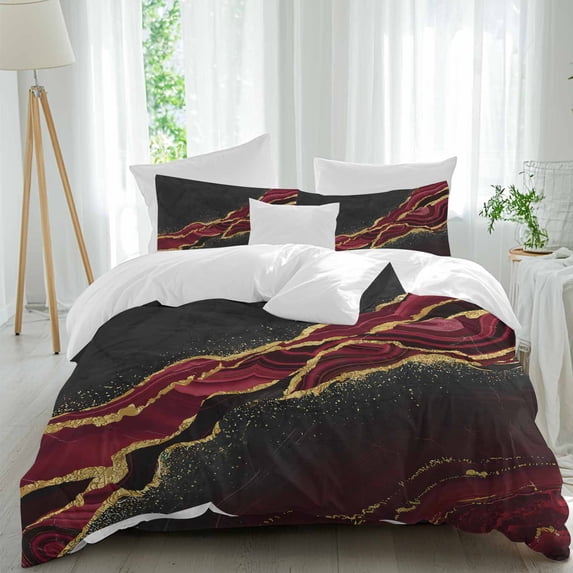 Black Gold Marble Duvet Cover Set Twin Size, Rose Red Luxury Modern ...