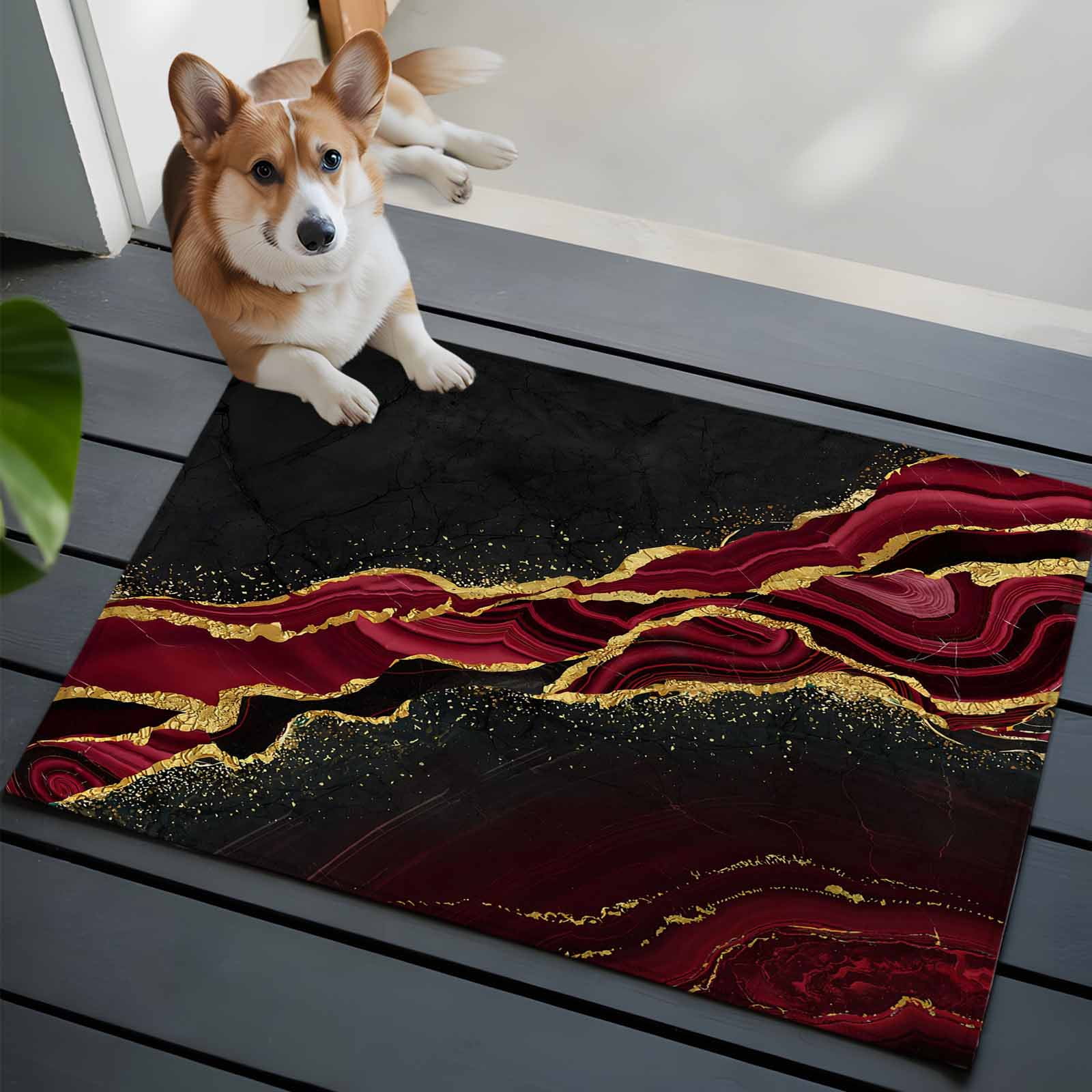 Black Gold Marble Front Door Rugs 2x3 ft Rose Red Luxury Modern ...