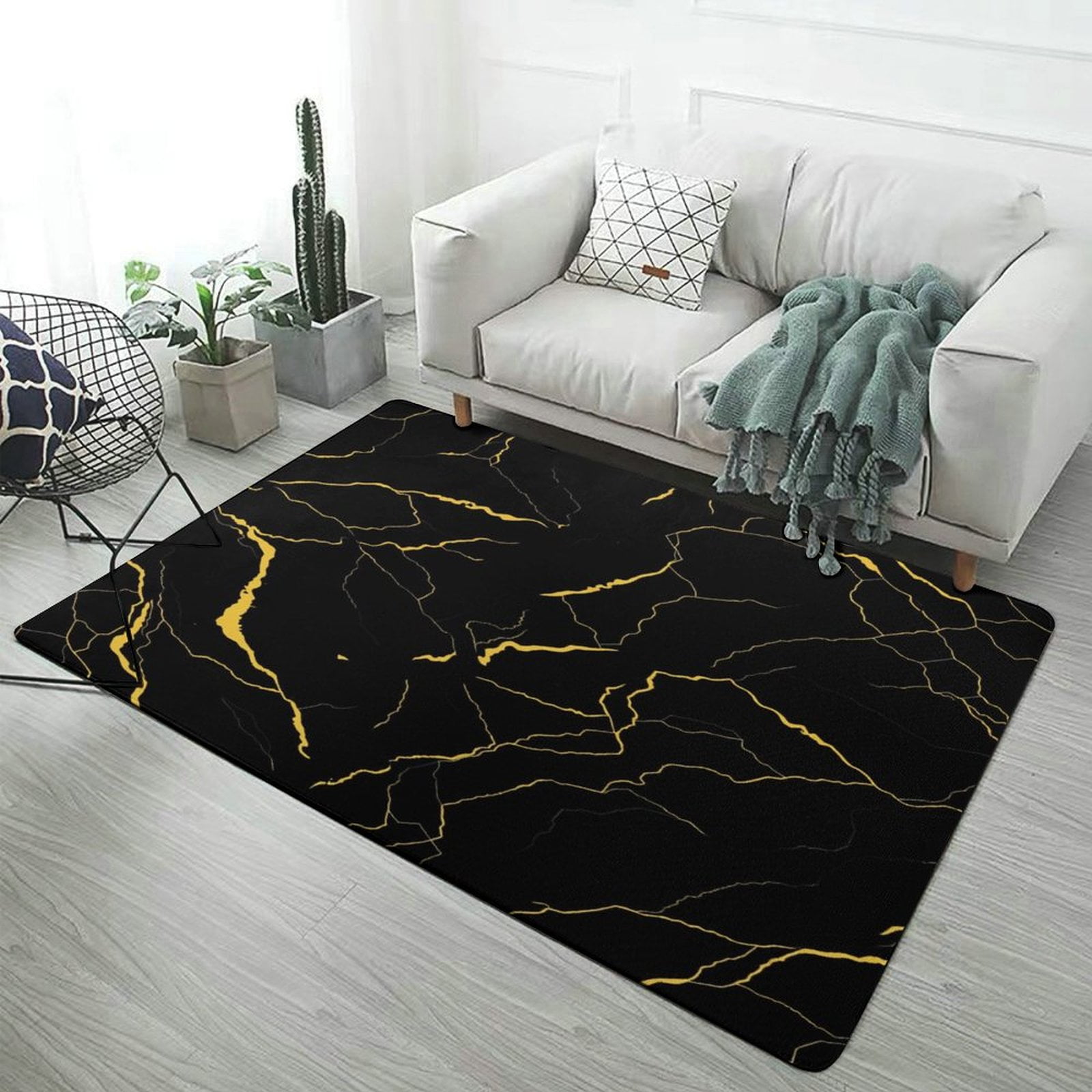 Black Gold Marble Geometry Carpet for Living Room Luxury Home Rations ...