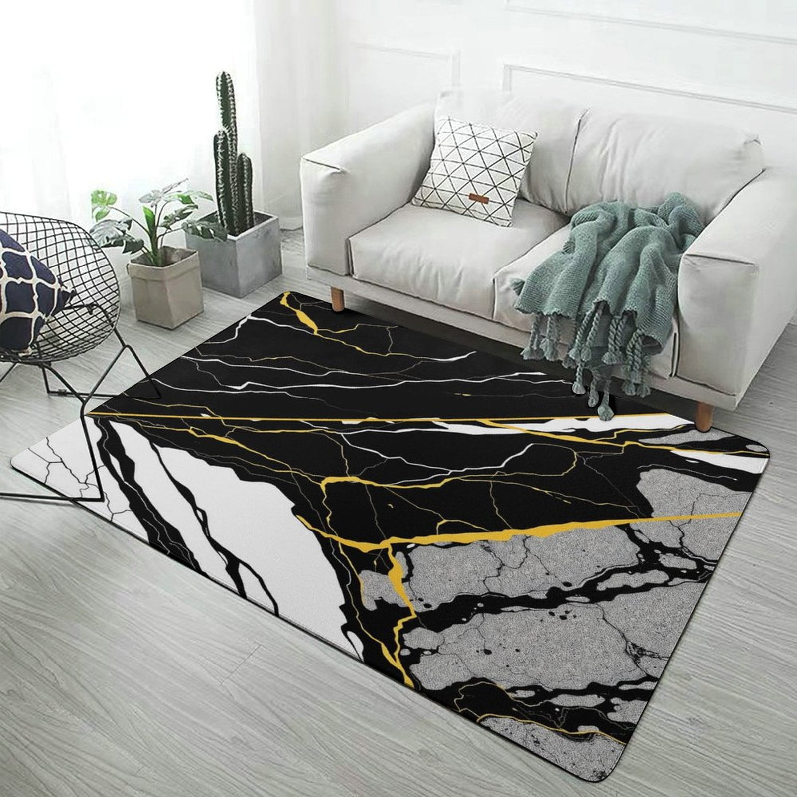 Black Gold Marble Geometry European Living Room Carpets Rugs Luxury ...