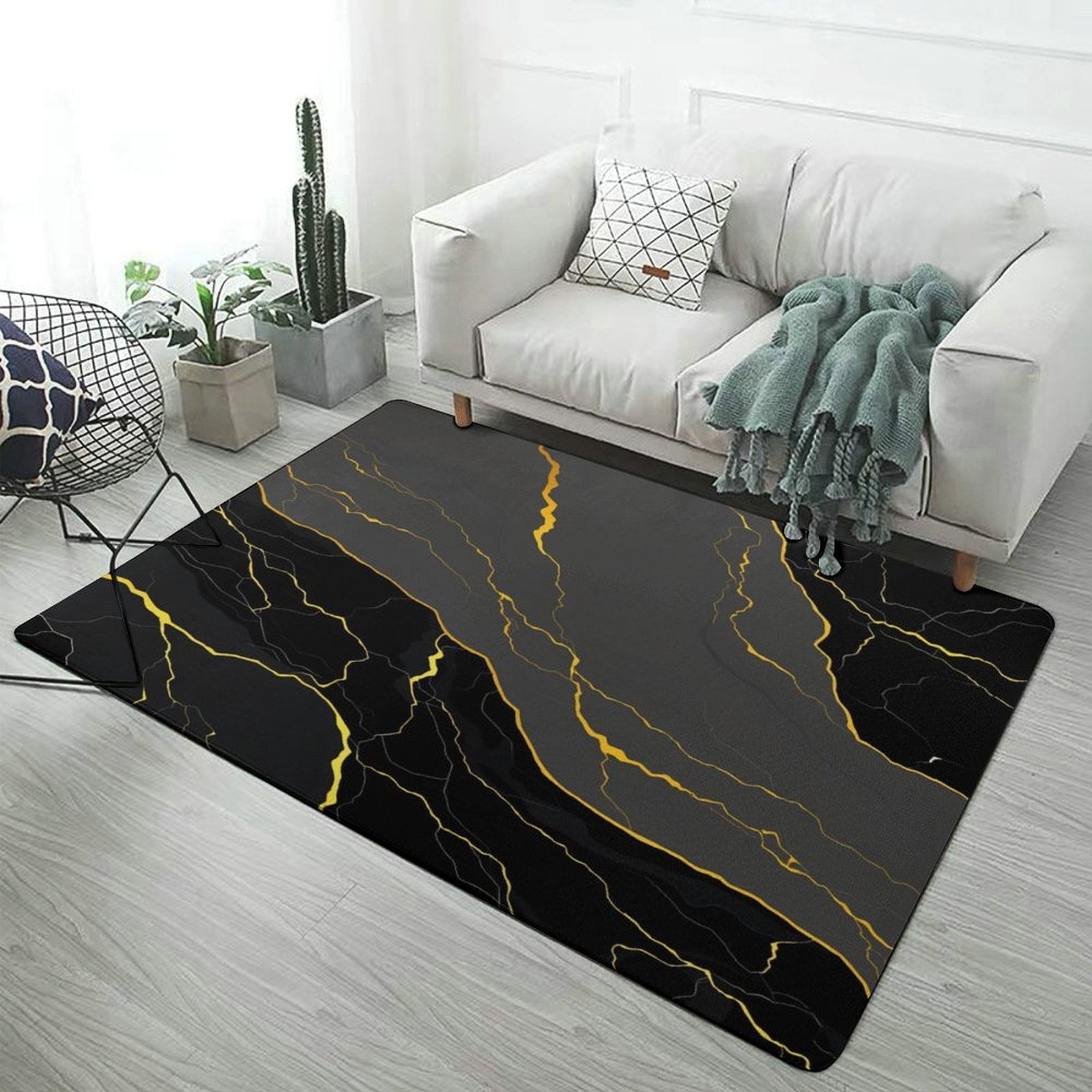 Black Gold Marble Geometry European Living Room Carpets Rugs Luxury ...