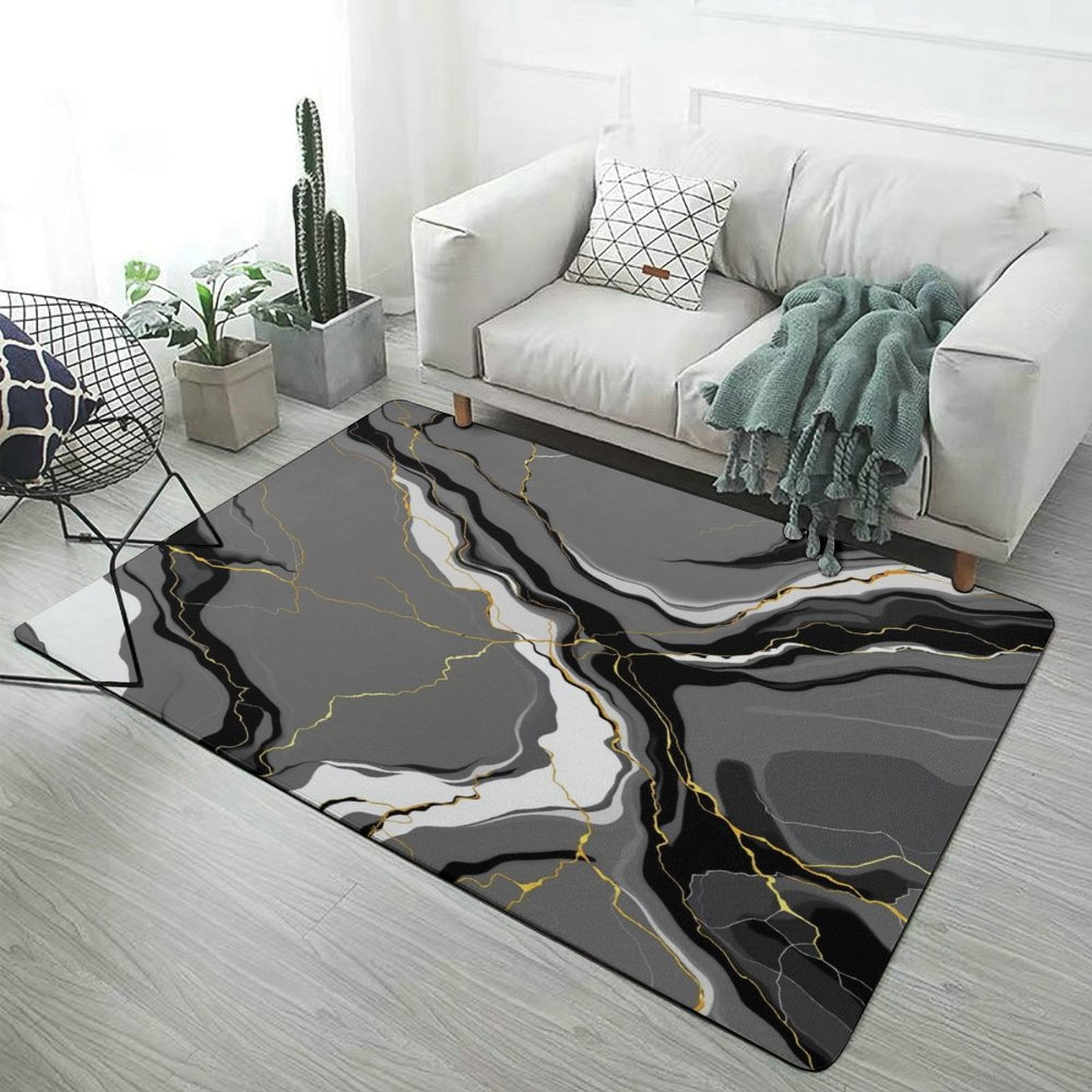 Black Gold Marble Geometry Modern Simplicity Carpets Living Room Sofas ...