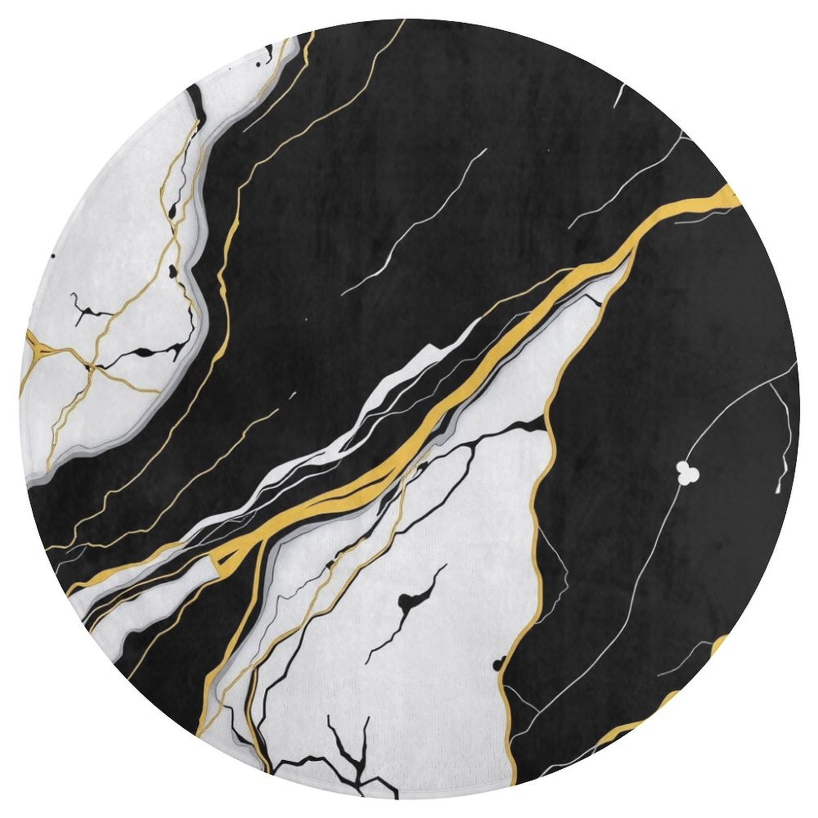 Black Gold Marble Geometry Round Area Rug Floor Carpets Washable Indoor ...