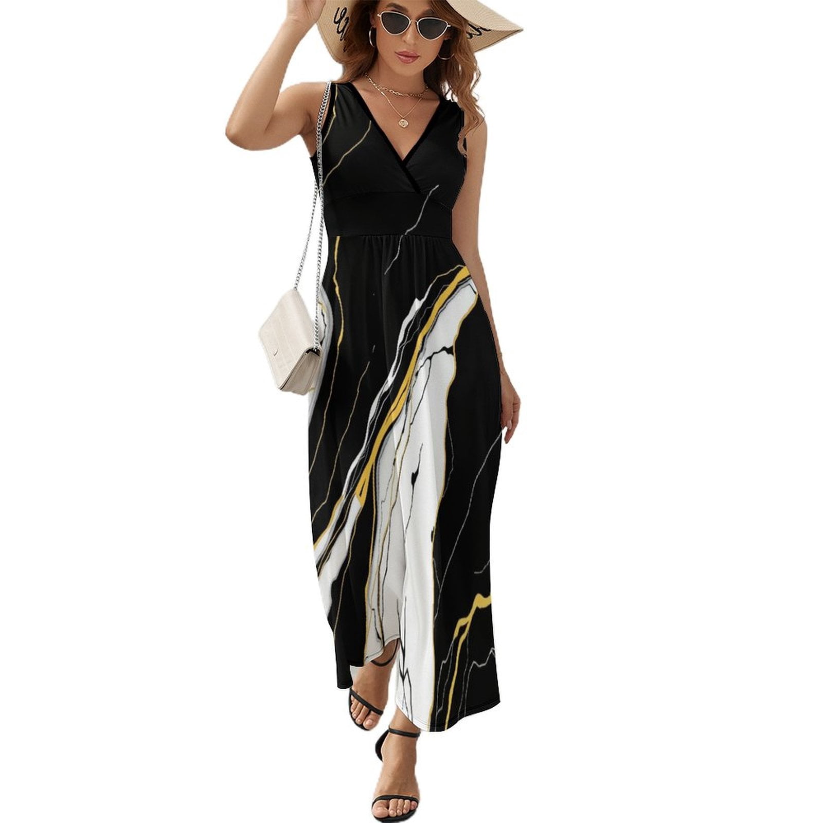 Black Gold Marble Geometry Sleeveless Dress for Women Birthday Clothing ...