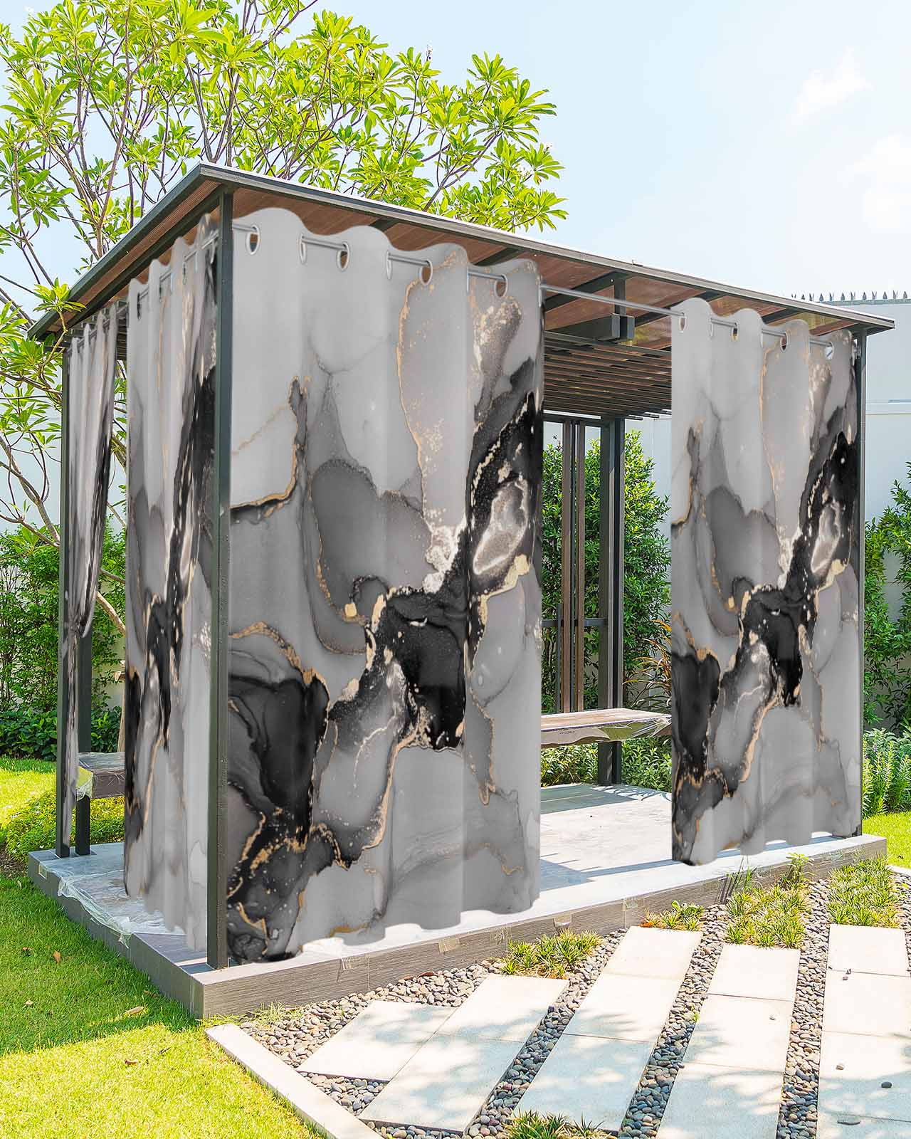 Black Gold Marble Outdoor Curtains for Patio, Vintage Abstract ...
