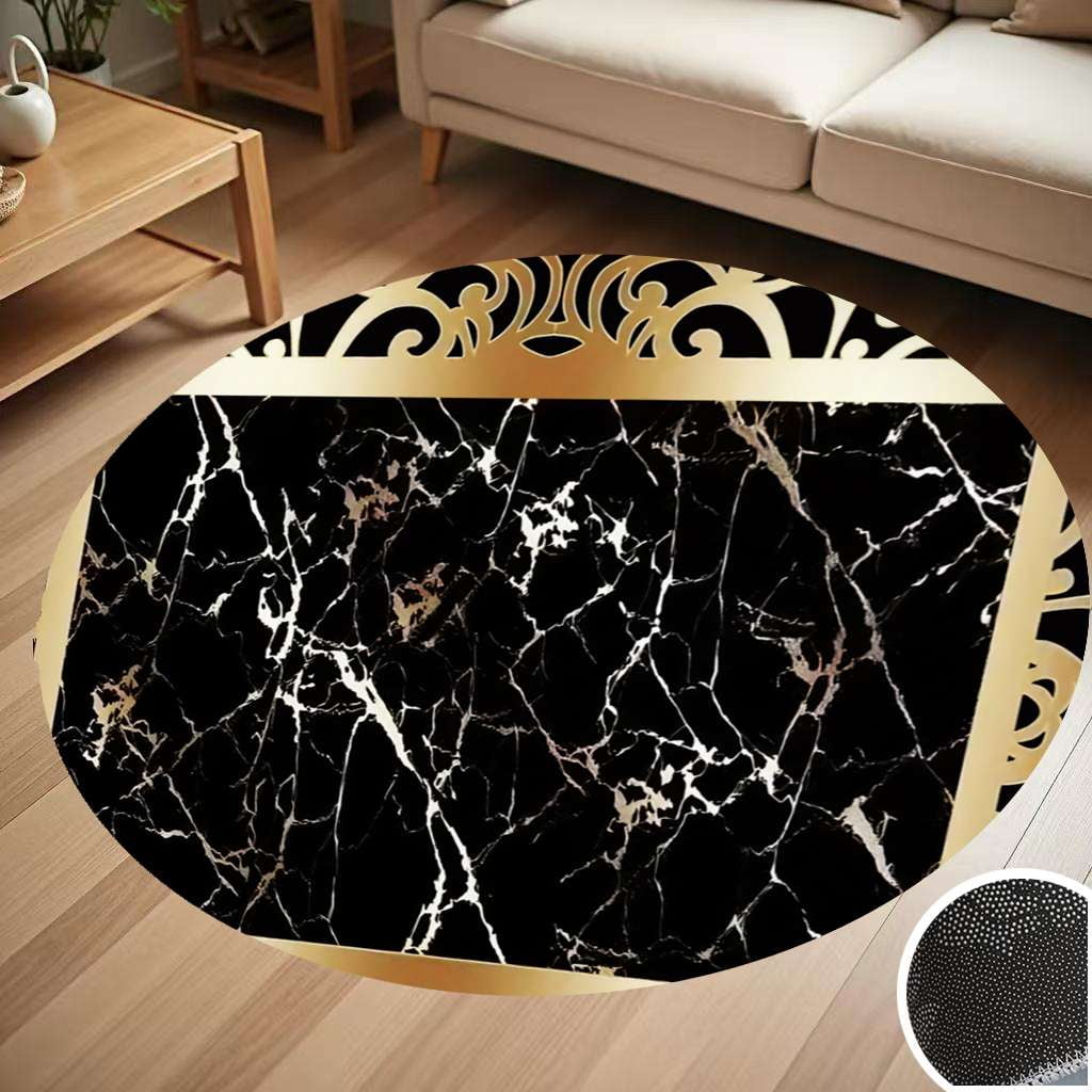 Black Gold Marble Pattern Round Carpet Living Room Bedroom Home ...