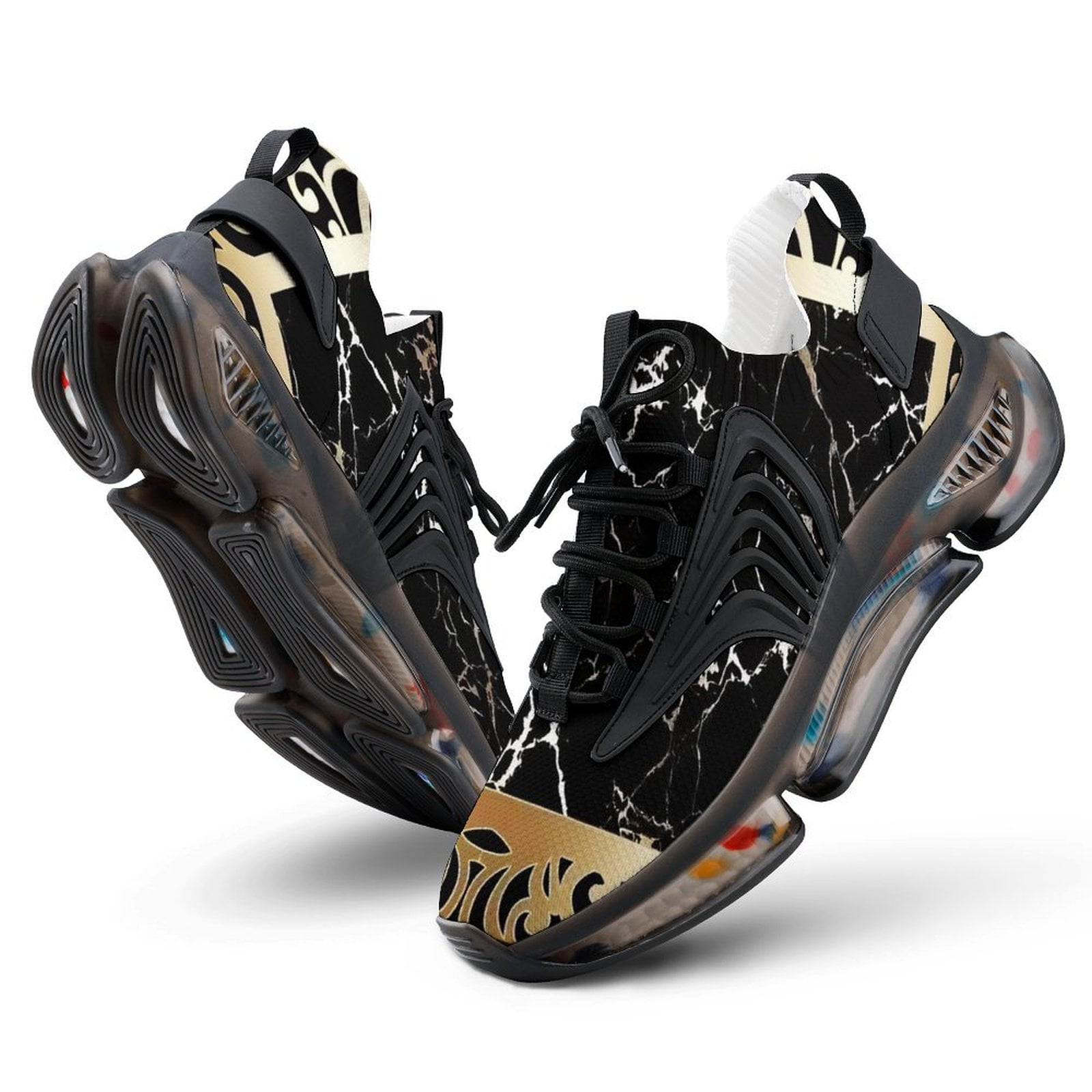 Black Gold Marble Pattern Walking Shoes for Men Woman Lightweight ...