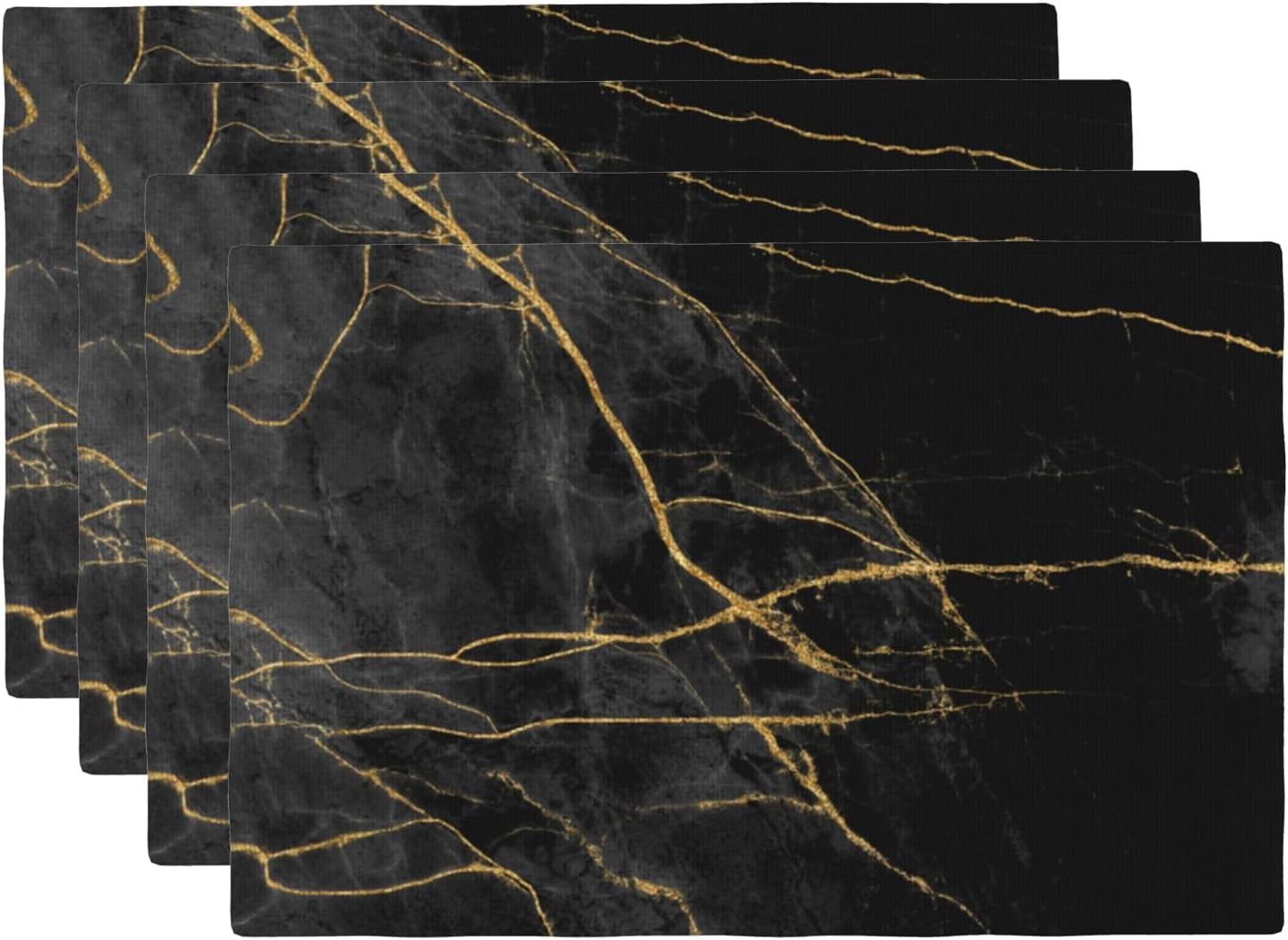Black and Gold Marble Placemats Set of 4 Abstract Marbling Texture Luxury Linen Washable Place ...