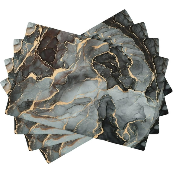 Black Gold Marble Placemats Set of 4, Gilt Liquid Abstract Pattern Heat ...