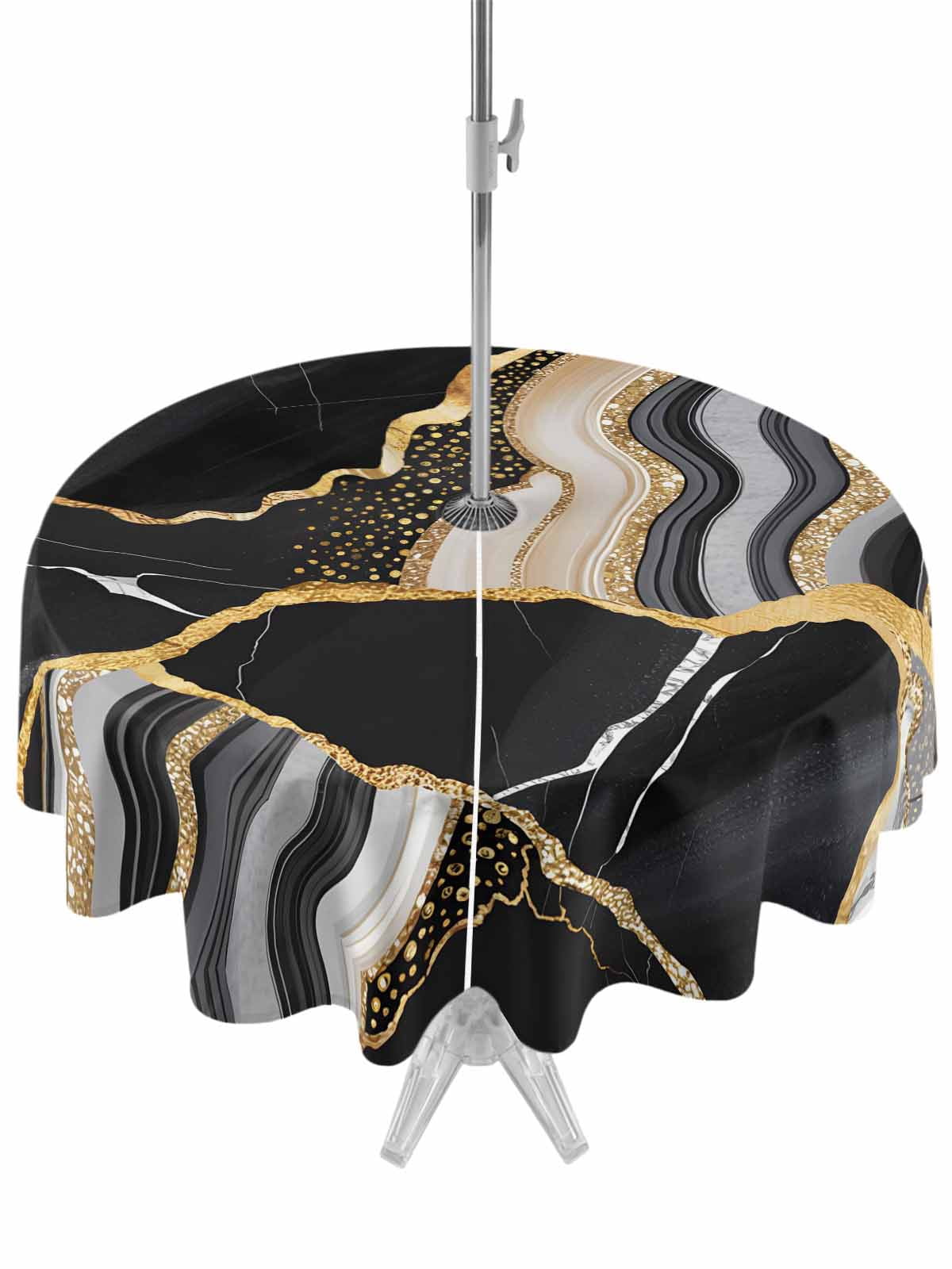 Black Gold Marble Round Outdoor Tablecloth with Umbrella Hole Glitter ...