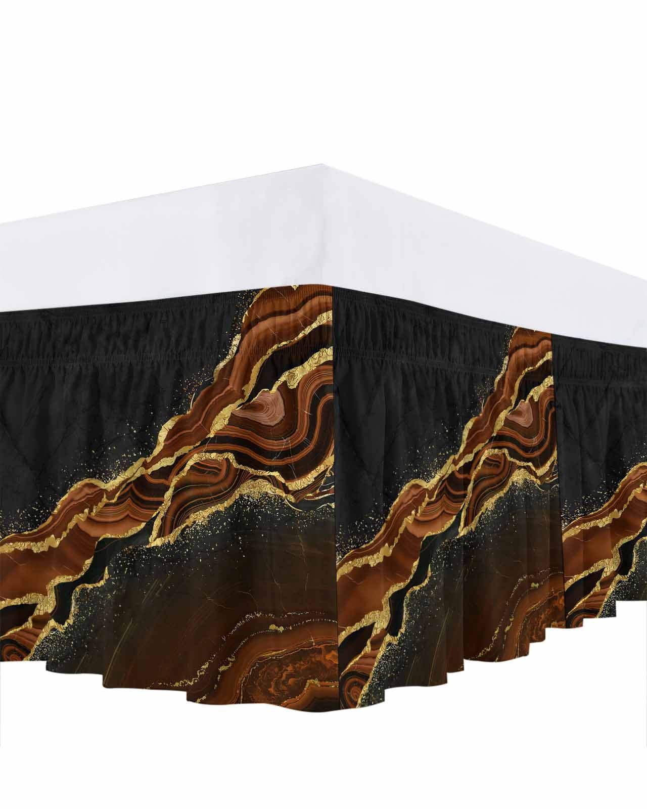 Black Gold Marble Ruffle Bed Skirt Queen Size Brown Luxury Modern ...