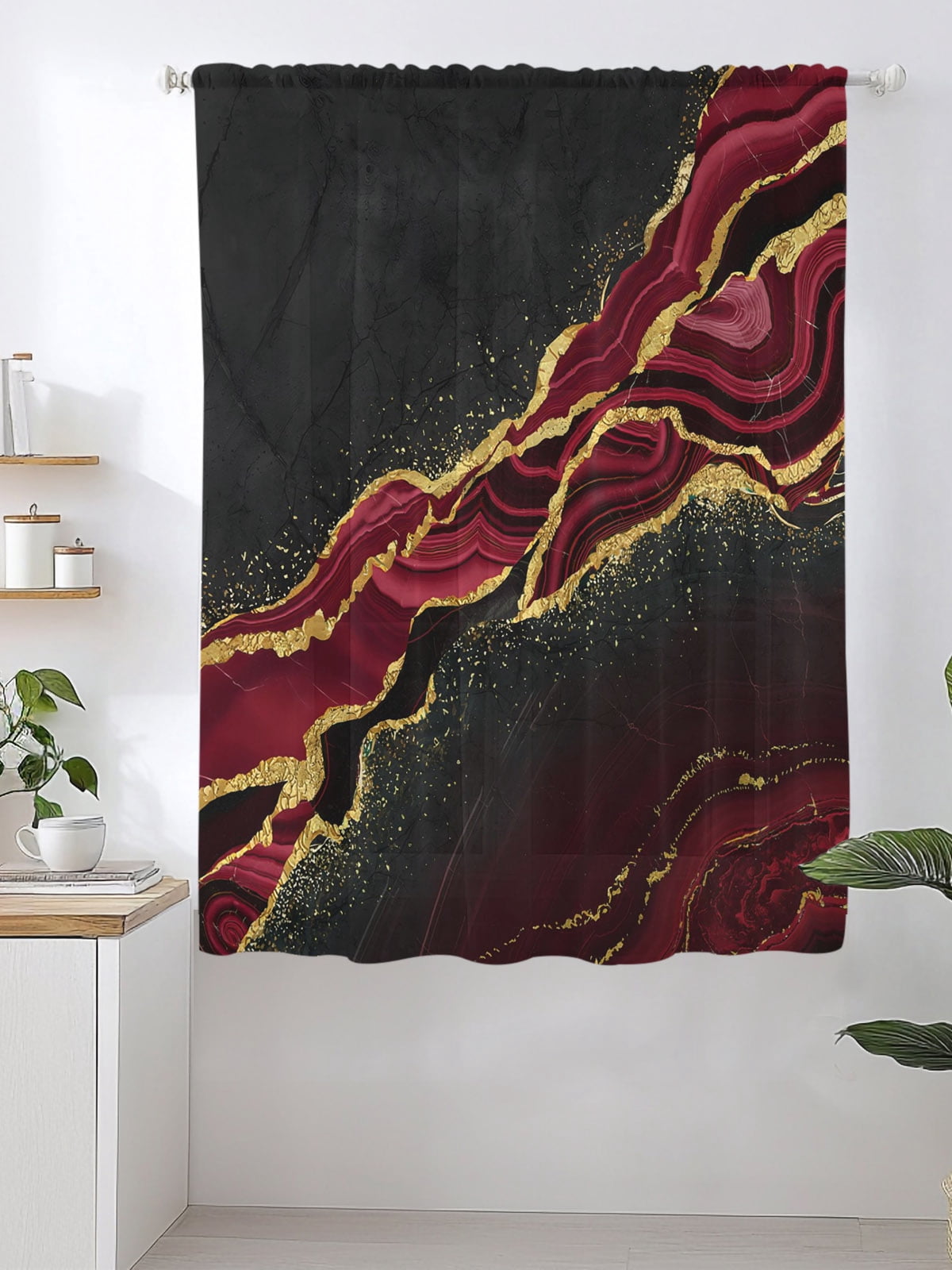 Black Gold Marble Sheer Curtains 63 Inch Long 1 Panel Rose Red Luxury ...