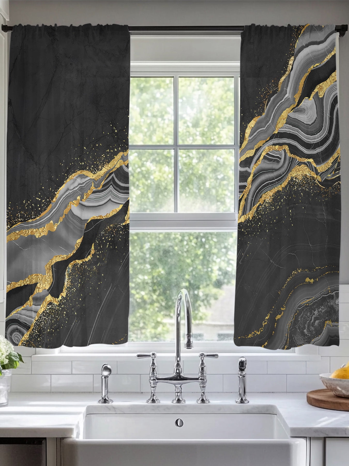 Black Gold Marble Sheer Curtains 72 inches Long, Grey Luxury Modern ...