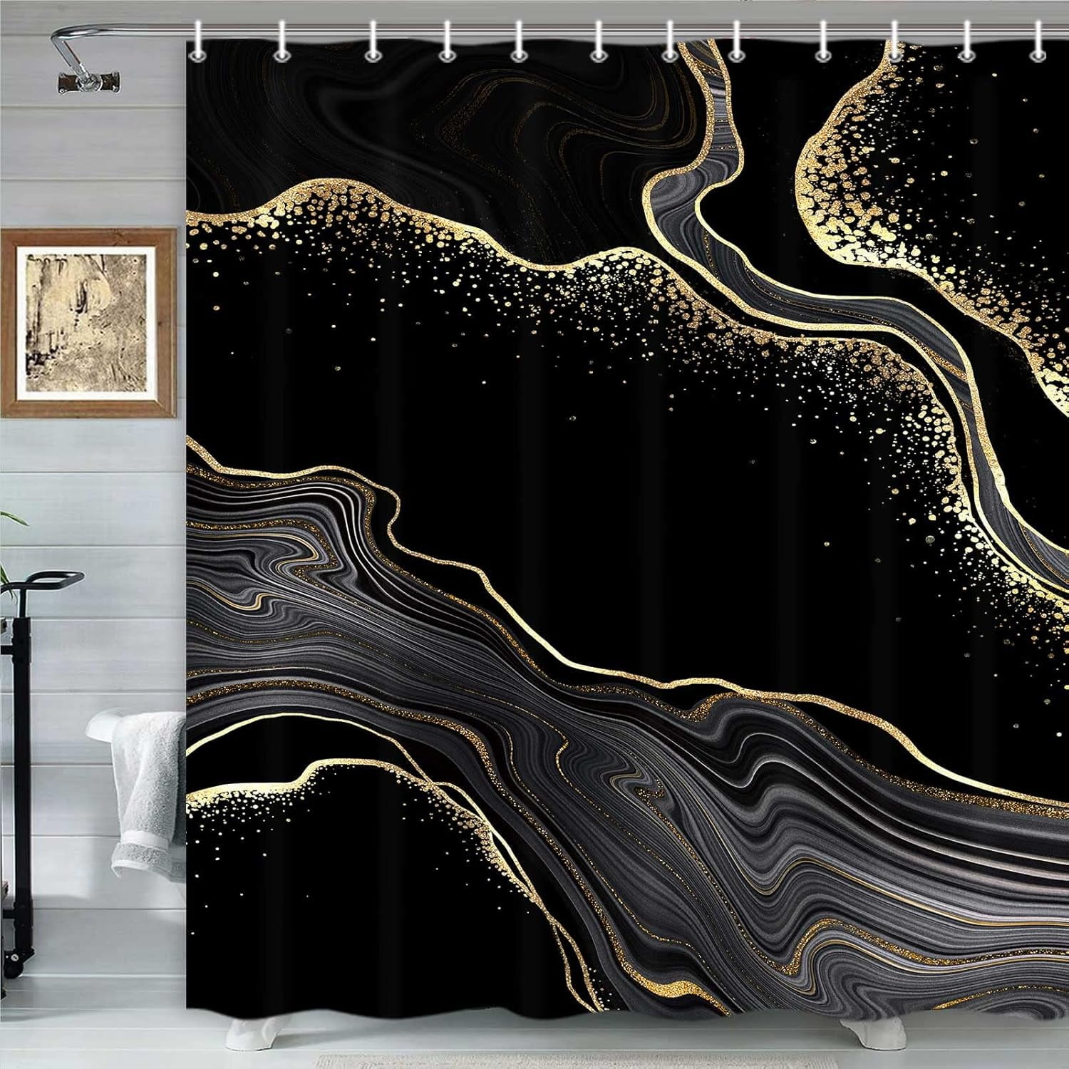 Black Gold Marble Shower Curtain Modern Abstract Luxury Waterproof Fabric Bath Curtain Set ...