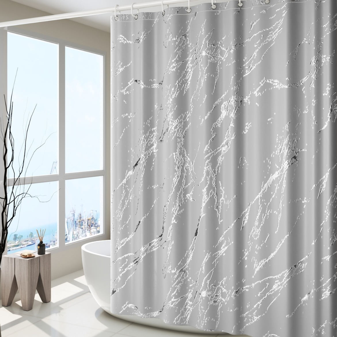 Black & Gold Marble Shower Curtain, Waterproof Fabric, Modern Luxury ...