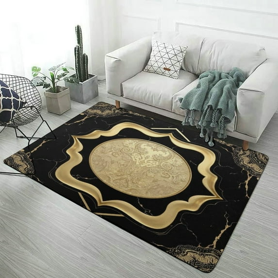 Black Gold Marble Soft Comfy Area Rugs Carpet Suitable for Living Room ...