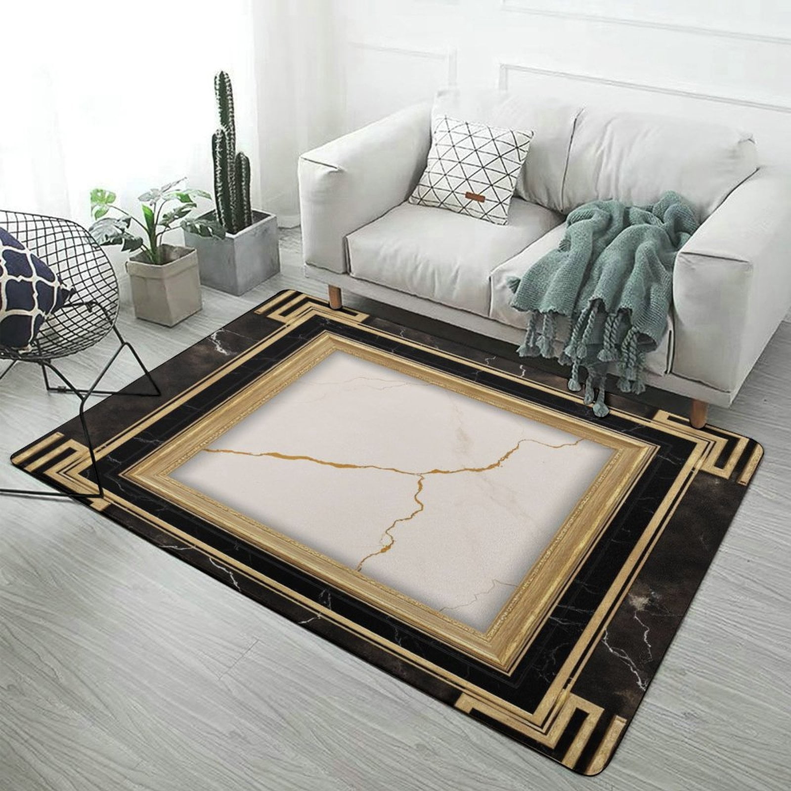 Black Gold Marble Soft Comfy Rugs for Bedroom Room Living Room Bathroom ...