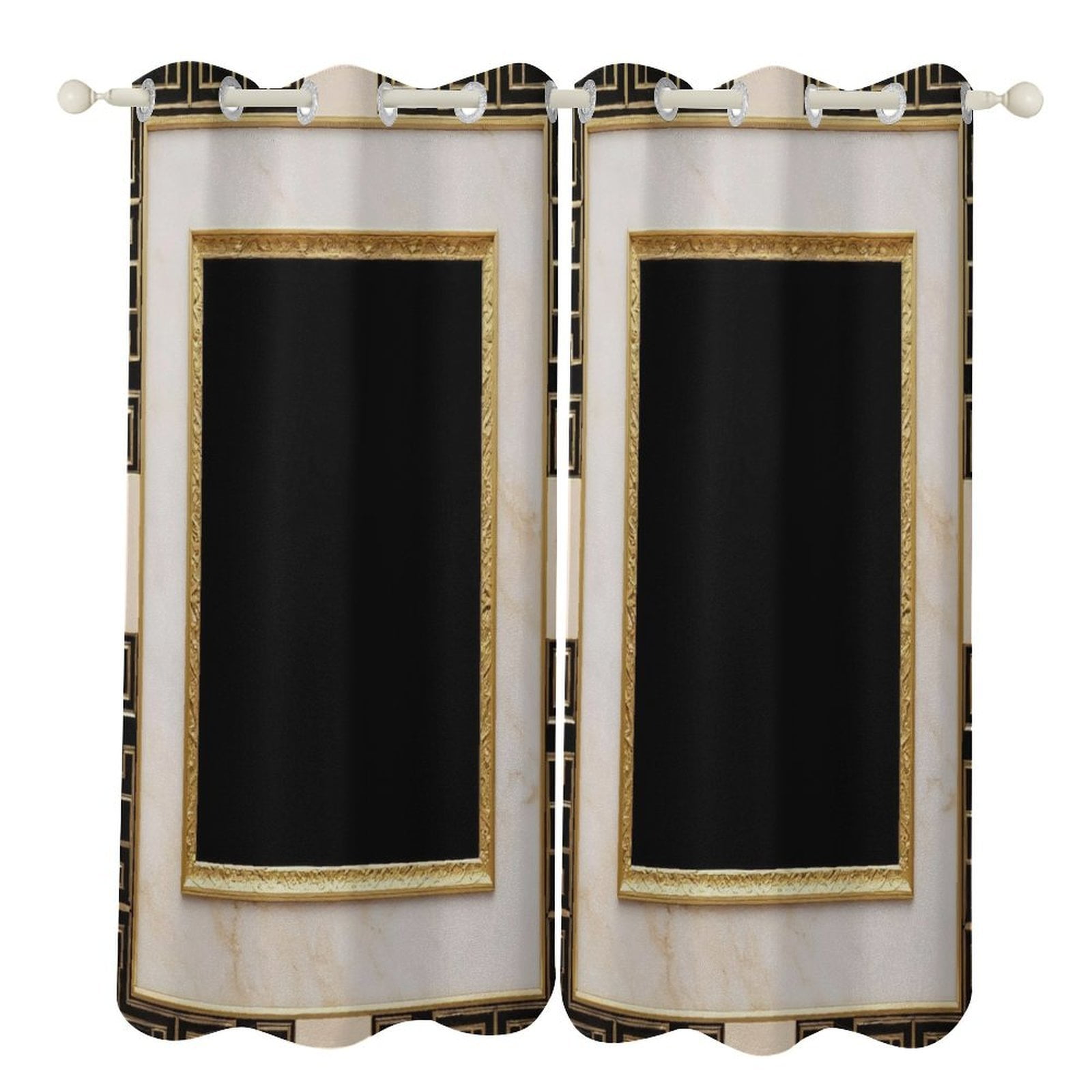 Black Gold Marble Study Room Living Kitchen Bedroom For Blackout Curtain Printed 2 Panels ...