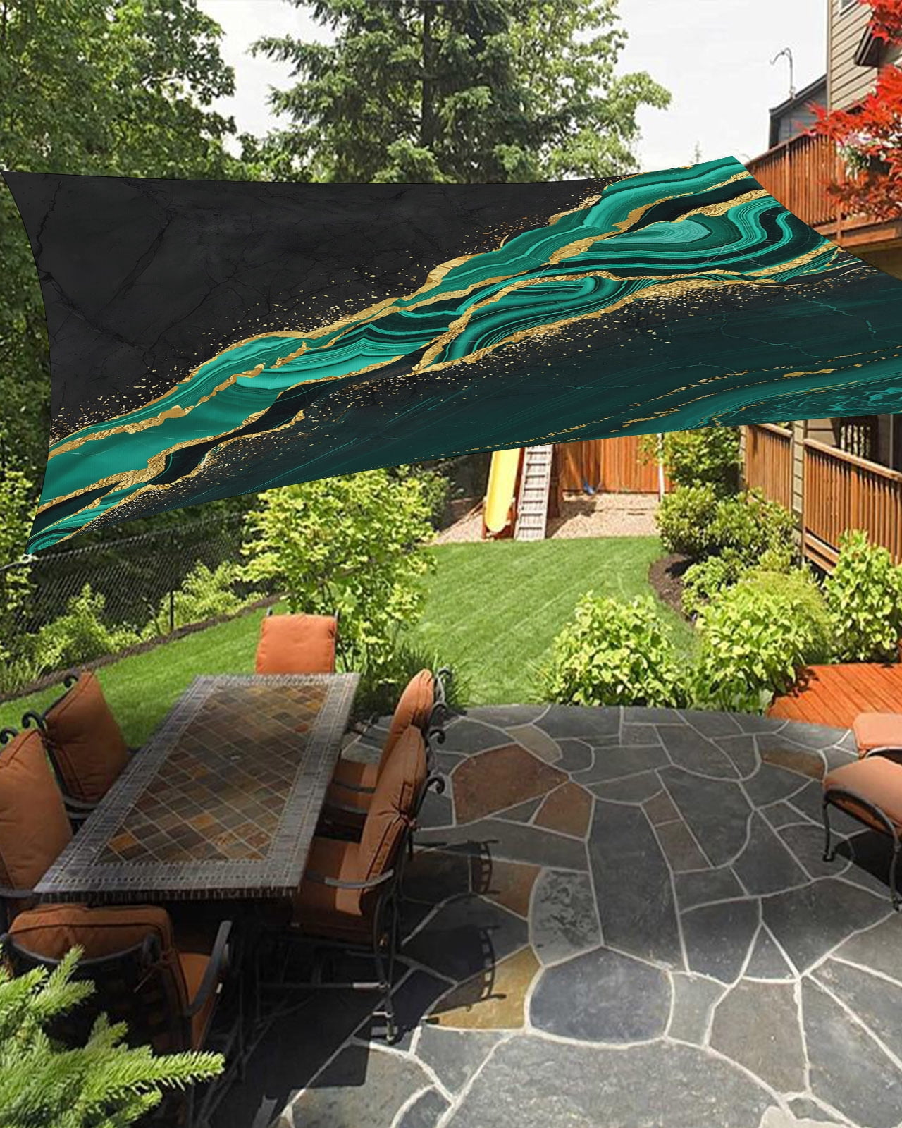 Black Gold Marble Sun Shade Sail 8'X10' Green Luxury Modern Abstract ...