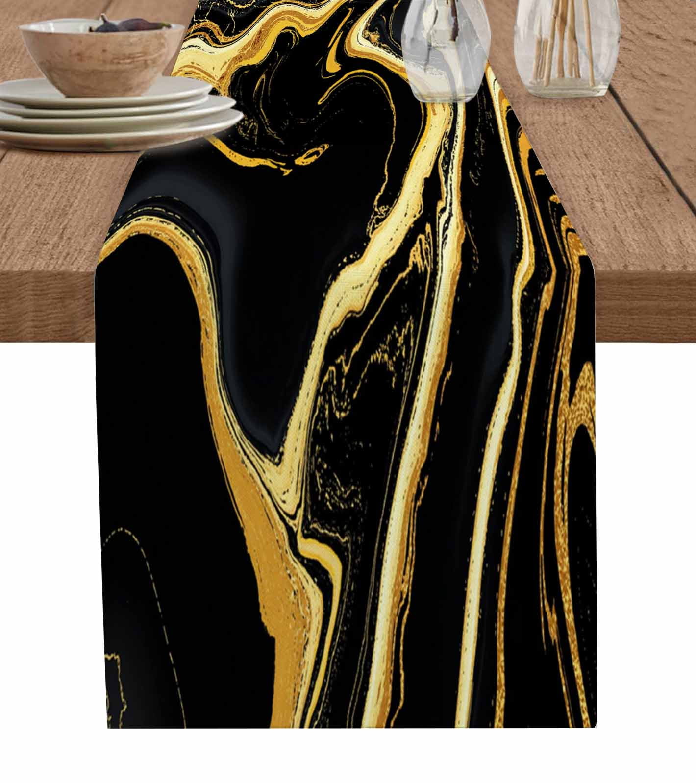 Black Gold Marble Table Runner 72 Inches, Modern Geometric Textured Bed ...