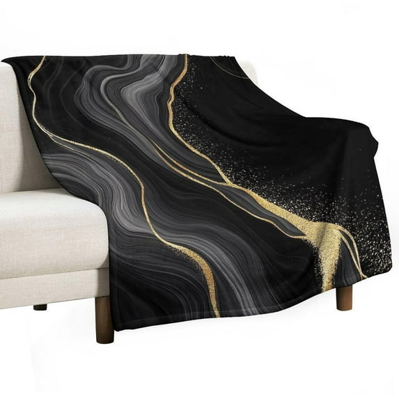 Black Gold Marble Texture_1 Blanket for Bed Throw Blanket for Women ...