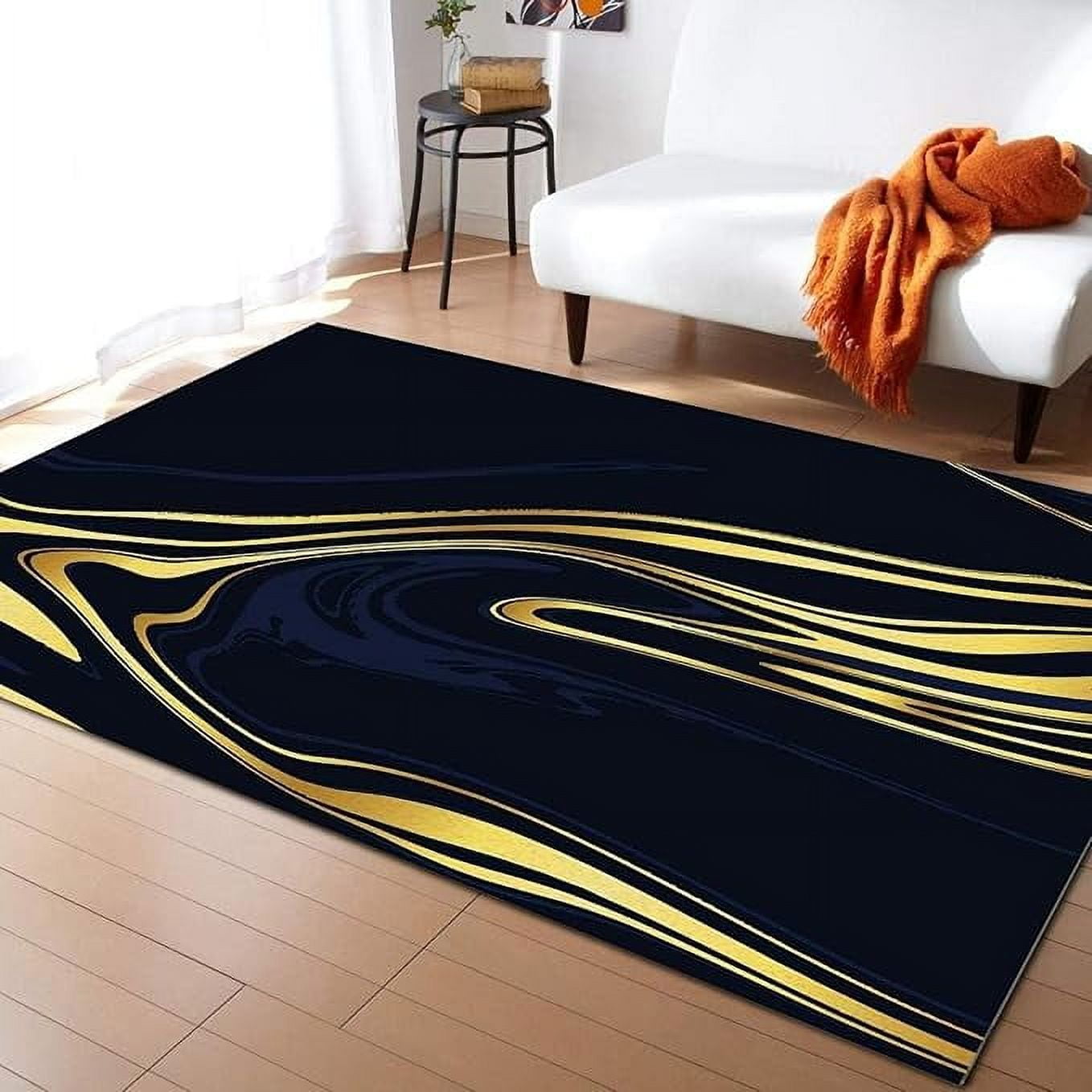 Black Gold Marble Texture Area Rug, Flow Texture Black Gold Art Non ...