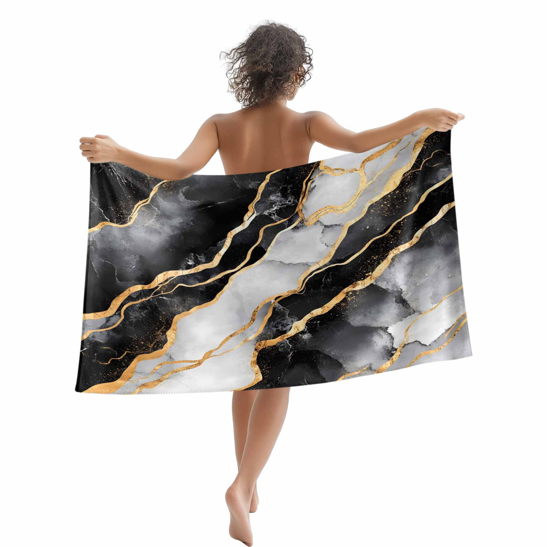 Black and Gold Marble Texture Beach Towels Blanket Soft&Absorbent Quick ...