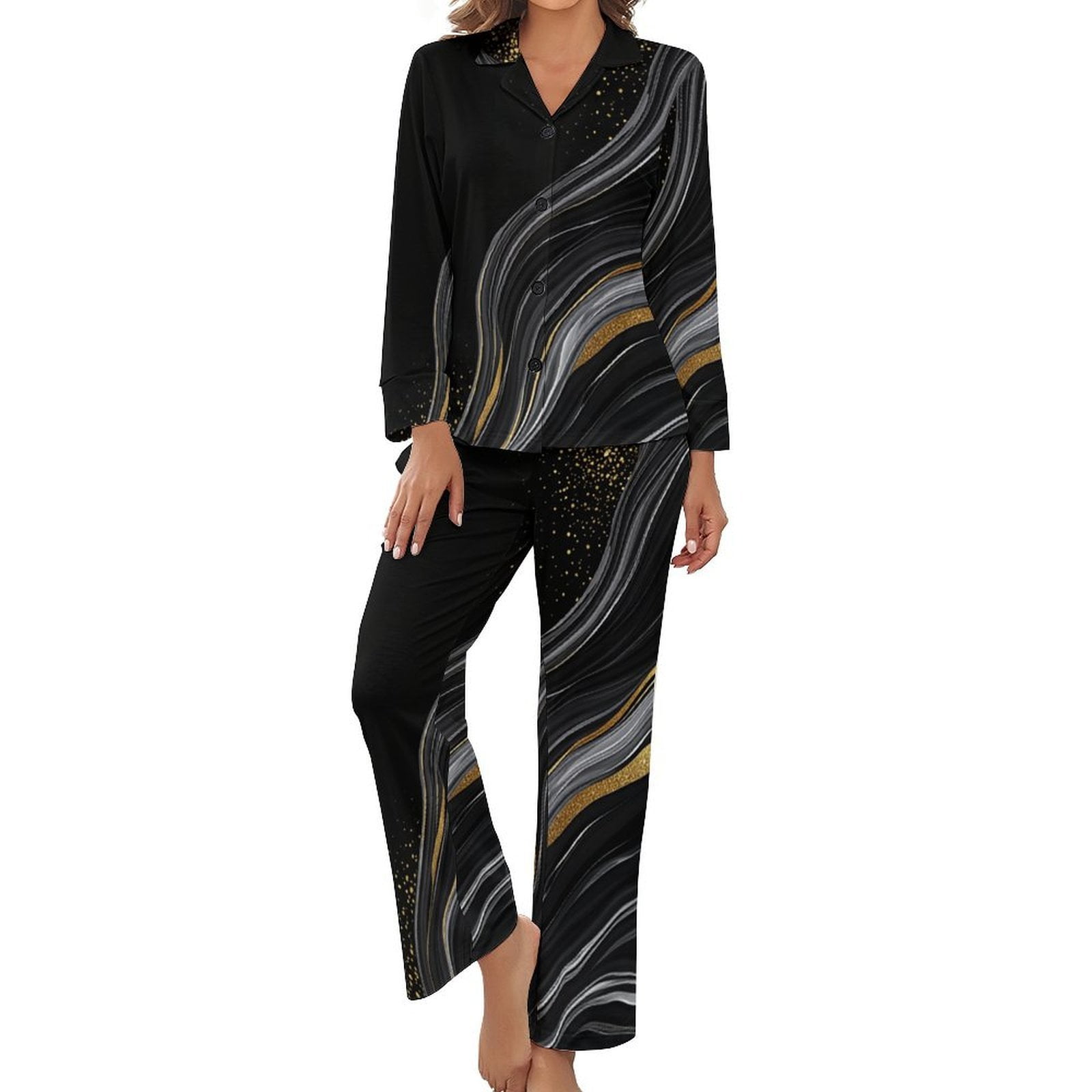 Black Gold Marble Texture Pajamas Woman Vintage Pajamas Set 2 Piece ...