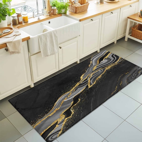 Black Gold Marble Texture Pattern Rectangle Rug 2'x6' Classic Geometric ...