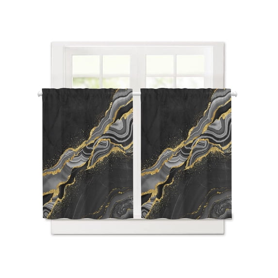 Black Gold Marble Texture Pattern Short Blackout Curtains 36 Inch Long ...