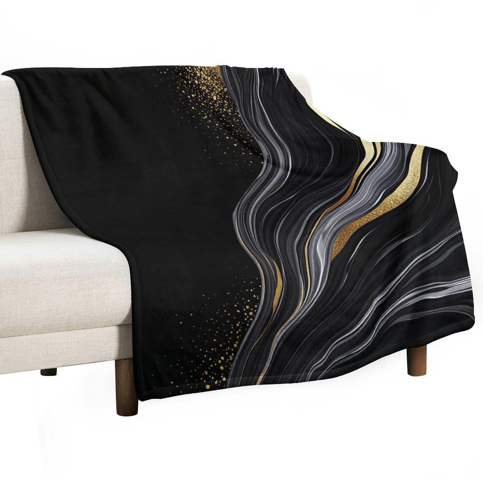 Black Gold Marble Texture Print Soft Blanket Throw Blankets Warm Cozy ...