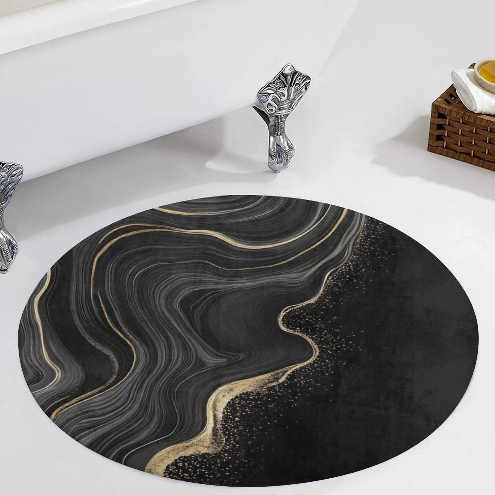 Black Gold Marble Texture Round Area Rugs for Bedroom Living Room, 3FT ...