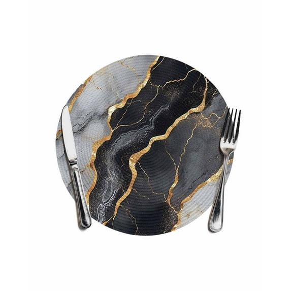 Black and Gold Marble Texture Round Table Placemats 1 pc, Abstract ...