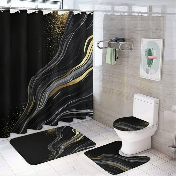 Black Gold Marble Texture Shower Curtain Waterproof Bathroom Curtain ...