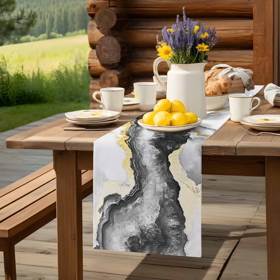 Black Gold Marble Texture Table Runner 72 Inch Long Abstract Modern ...