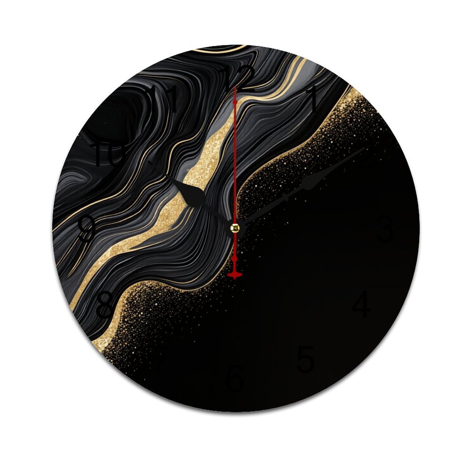 Black Gold Marble Texture Word Saying Big Wall Clock Home Decor Art Watch Living Room Gift 10in ...