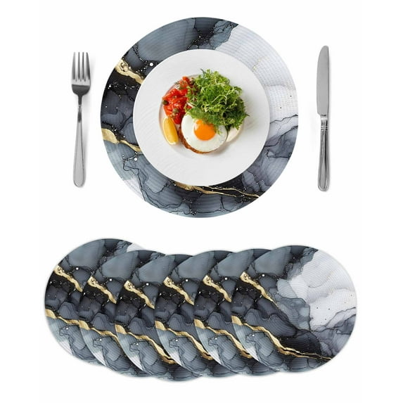 Black Gold Marble Textured Round Table Placemats set of 6, Abstract ...