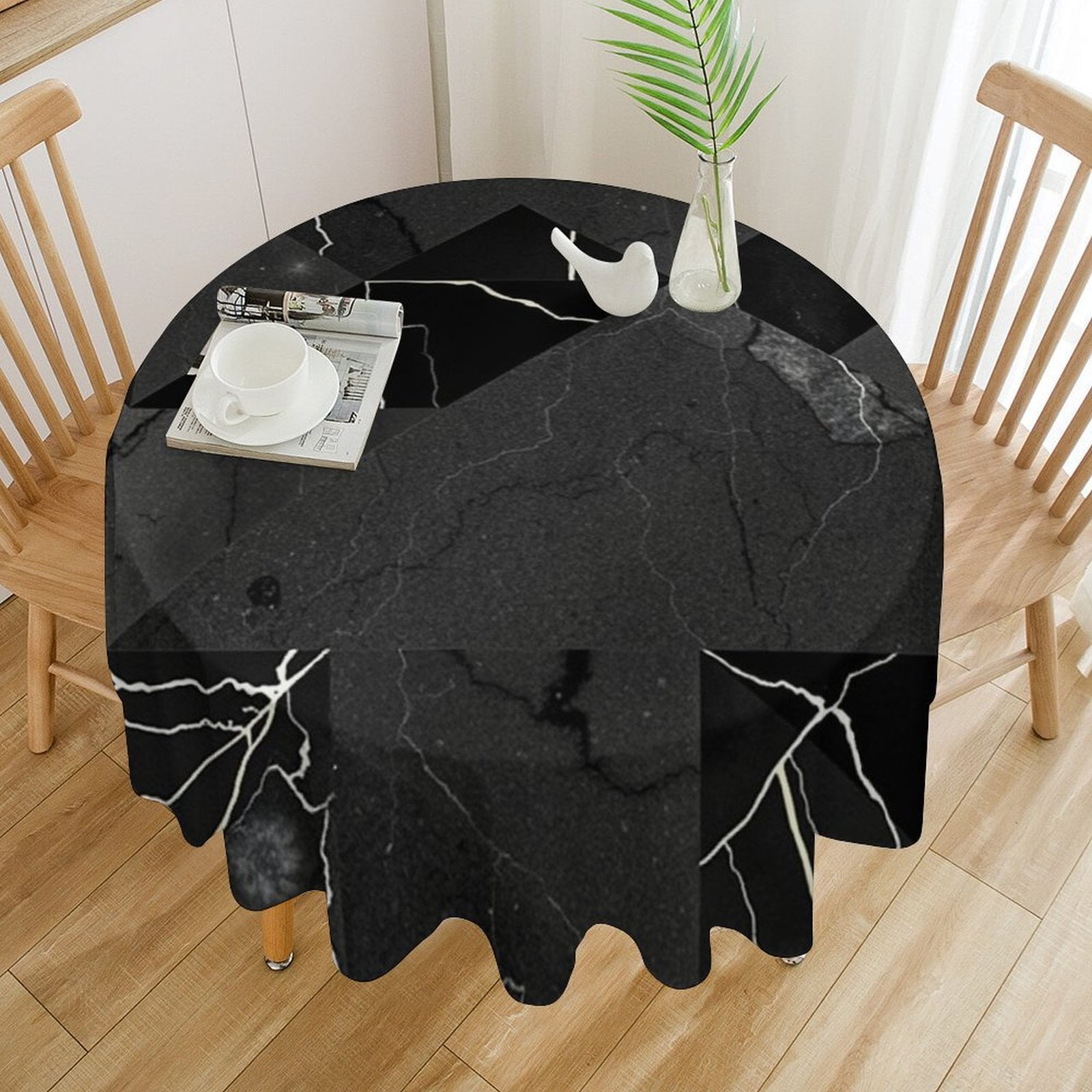 Black Gold Marble Triangular Geometry Polyester Round Waterproof Cover ...