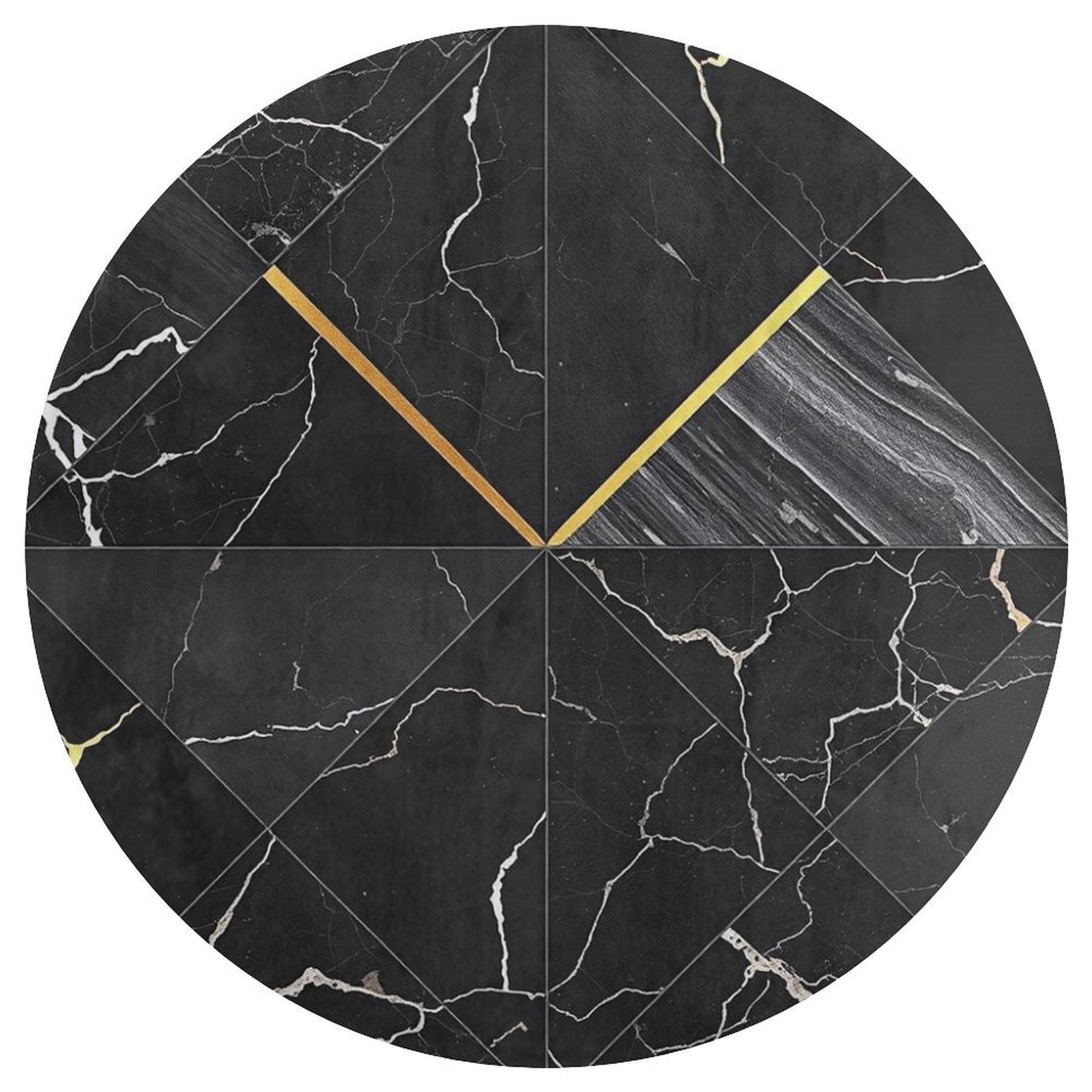 Black Gold Marble Triangular Geometry Round Area Rug Floor Carpets ...