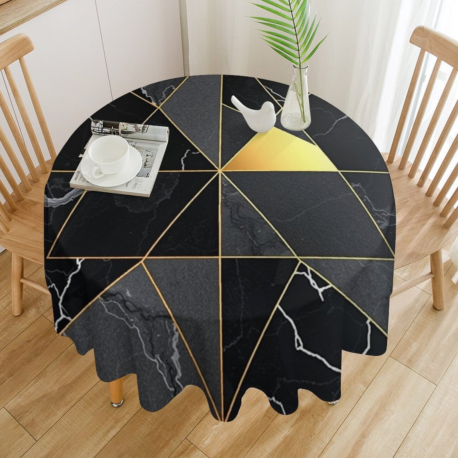 Black Gold Marble Triangular Geometry Table Cloth Round PVC Wedding ...