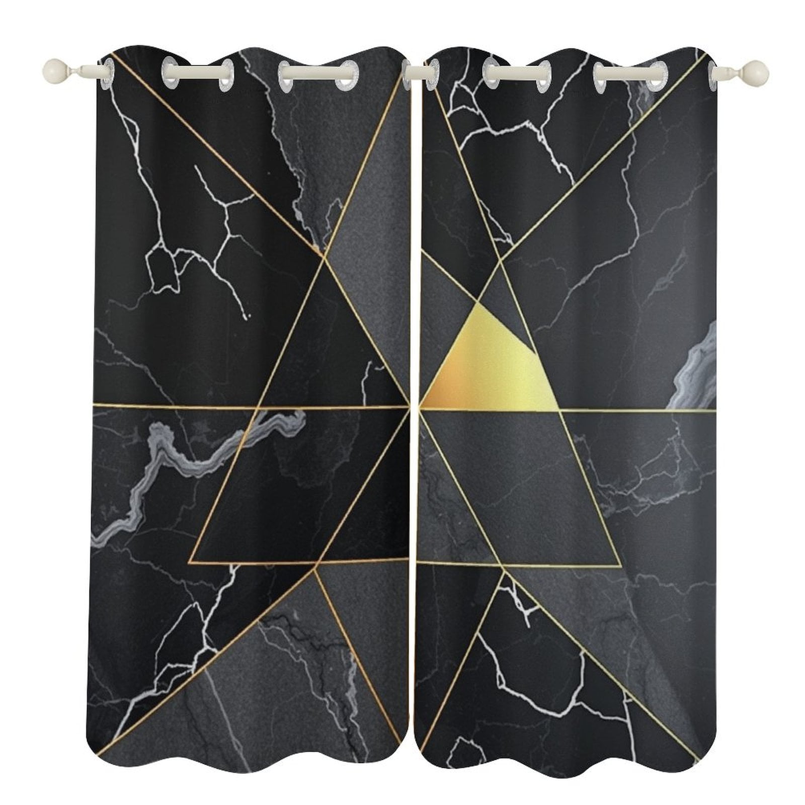Black Gold Marble Triangular Geometry Window Curtains For Living Room ...